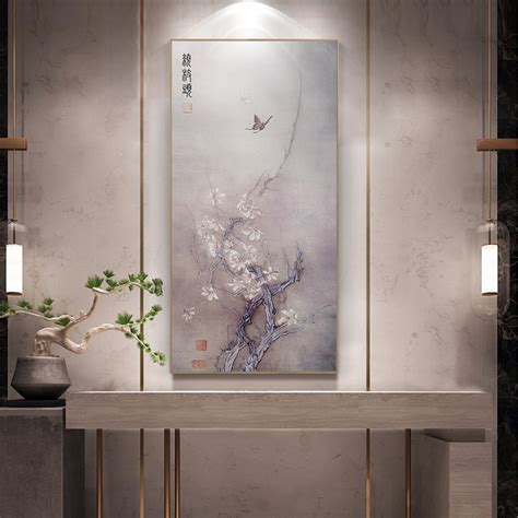 百特好x弦川玉兰花装饰画竖版新中式入户玄关挂画走廊过道墙壁画虎窝淘