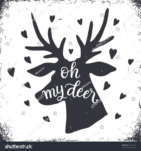 Oh My Deer Hand Lettering Christmas Card Design Royalty Free Stock