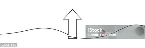 물결 선에서 나오는 위쪽을 가리키는 화살표의 미니멀한 검은색 윤곽선 화살표의 단일 선 그리기입니다 한 줄 아이콘입니다 연속 선 화살표 아이콘입니다 벡터 일러스트 레이 션