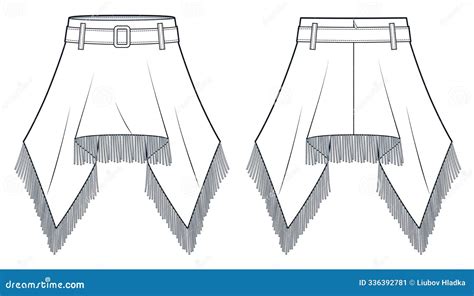 Asymmetrical Skirt Technical Fashion Illustration Tassel Trim Mini