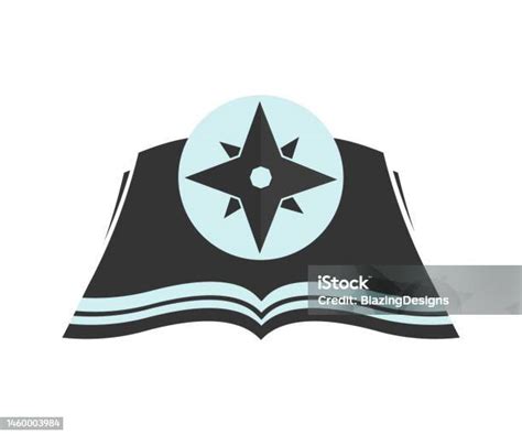 나침반과 열린 책 윈드로즈 실루엣 나침반 항해 네비게이터 지도 제작 아이콘 북쪽 남쪽 동쪽 및 서쪽 방향 벡터 디자인 및 그림