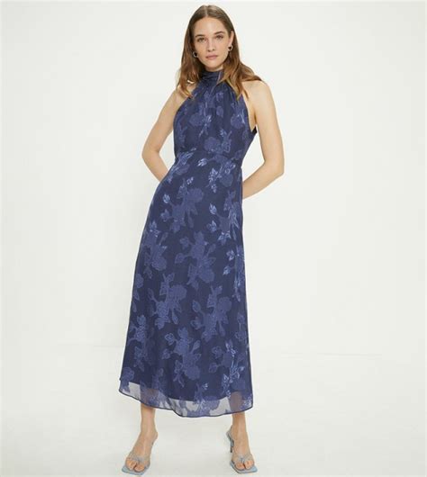 Buy Oasis Floral Satin Burnout Halter Midi Dress In Navy 6thstreet Kuwait