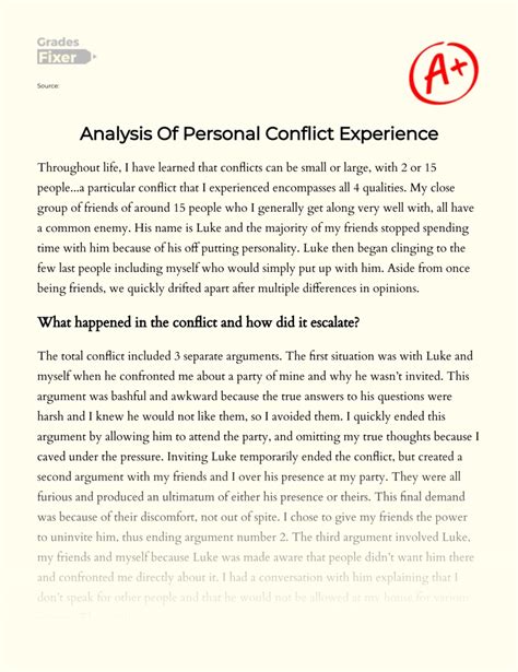 Analysis Of Personal Conflict Experience [essay Example] 991 Words