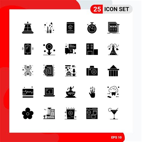 Conjunto De 25 Glifos Sólidos Vectoriales En Cuadrícula Para Datos De