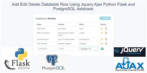 Add Edit Delete Datatable Row Using Jquery Ajax Python Flask And PostgreSQL Database Tutorial