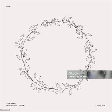 손으로 그린 벡터 월계관 화환 부드러운 가지와 나뭇잎의 화환 선형 그림 식물 디자인 요소 청첩장 인사말 카드 인쇄물 포스터