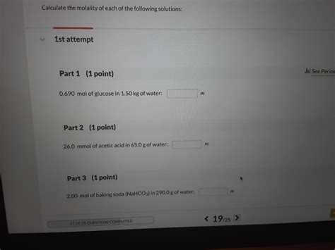 Solved Calculate The Molality Of Each Of The Following Chegg