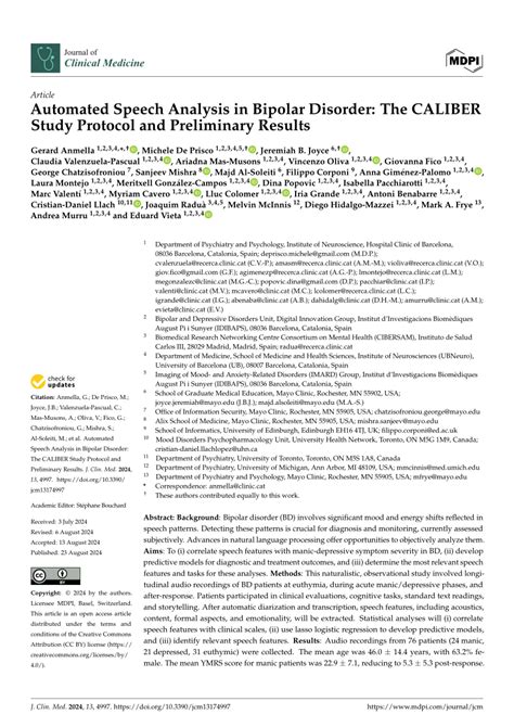 Pdf Automated Speech Analysis In Bipolar Disorder The Caliber Study
