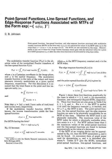 Pdf Point Spread Functions Line Spread Functions And Edge Response