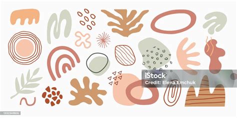 다양한 모양 식물 열대 요소 및 낙서 개체를 그린 현대 세트 개체 그룹에 대한 스톡 벡터 아트 및 기타 이미지 개체 그룹 그리기 기하 도형 Istock