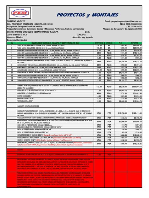0001 Cotizacion Equipo Y Accesorios Vs Incendios 01 Pdf Motor De Combustión Interna Química