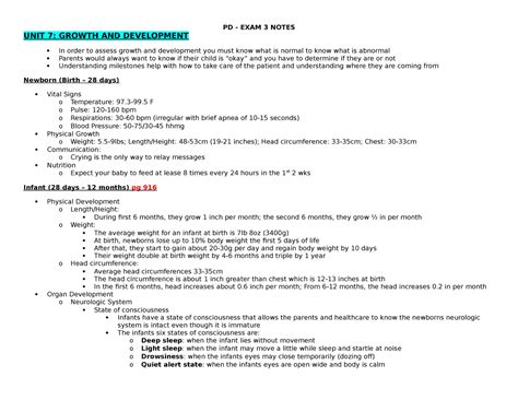Pd Exam 3 Notes Pd Exam 3 Notes Unit 7 Growth And Development In Order To Assess Growth And