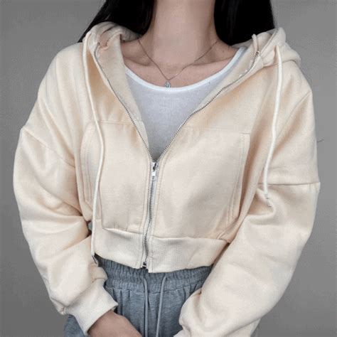 아방핏 루즈한 포근 기모 크롭 후드 집업 후드집업 기모집업 기모후드
