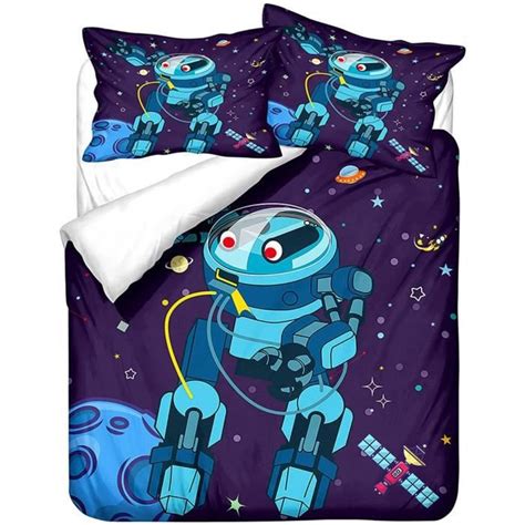 Housse de Couette Zippée Robot de Dessin Animé D et Taie D oreiller X CM