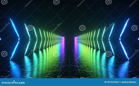 Futuristic Neon Glowing Corridor On A Dark Abstract Background Multi