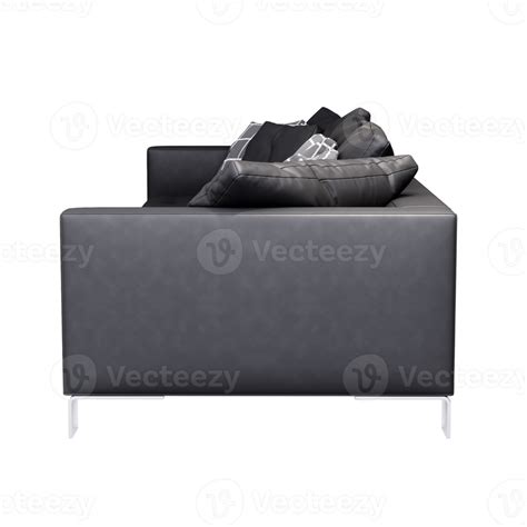 3d Furniture Side View Modern Black Leather Sofa Isolated 16774661 PNG