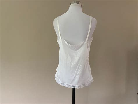 Vintage Cami Camisole Lingerie Top White Nylon With Lace 36 Etsy