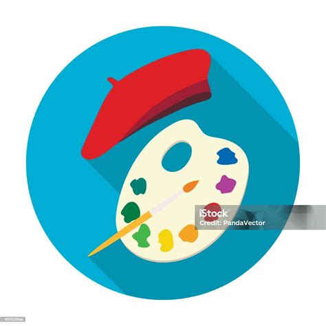 흰색 배경에 고립 된 평면 스타일에서 페인팅 팔레트와 베 레모 아이콘 프랑스 국가 기호 스톡 벡터 일러스트 노랑에 대한 스톡