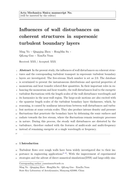 Pdf Influences Of Wall Disturbances On Coherent Structures In