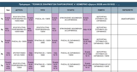 ΕΒΔΟΜΑΔΙΑΙΟ ΩΡΟΛΟΓΙΟ ΠΡΟΓΡΑΜΜΑ ΧΕΙΜΕΡΙΝΟΥ ΕΞΑΜΗΝΟΥ 2022Β ΔΙΕΚ