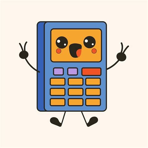 Premium Vector Cute Happy Funny Calculator With Kawaii Eyes Cartoon Cheerful School Mascot