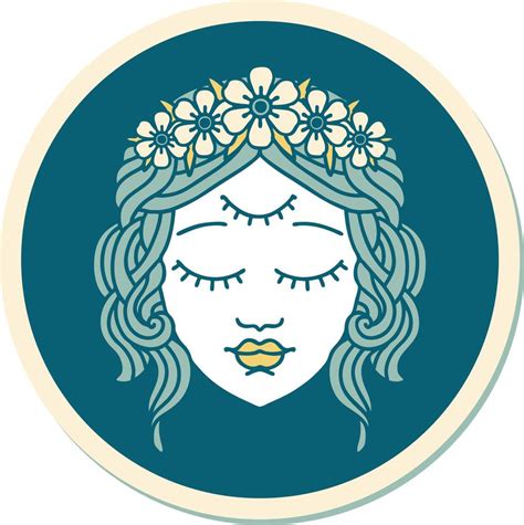 Tattoo Style Sticker Of Female Face With Third Eye 12553403 Vector Art