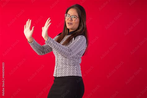 Adult Woman Wearing Glasses Wearing Formal Clothes And Making Various