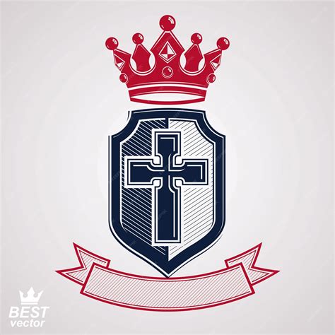 Имперские знаки отличия векторный королевский щит с декоративной лентой и корона монарха