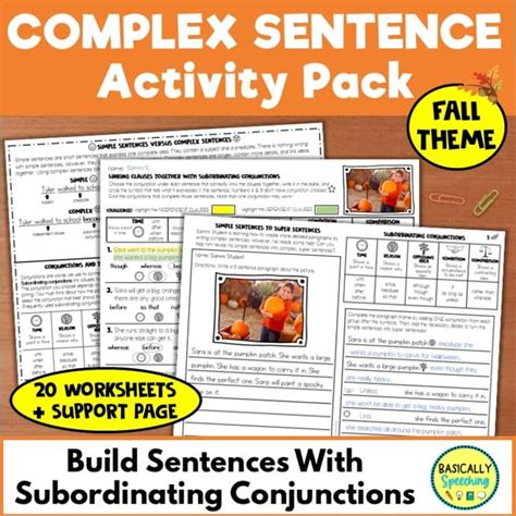 Complex Sentence Practice With Subordinating Conjunctions Fall Writing