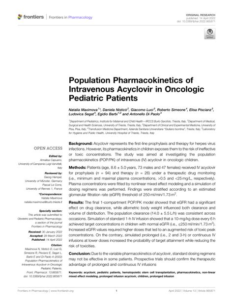 Pdf Population Pharmacokinetics Of Intravenous Acyclovir In Oncologic