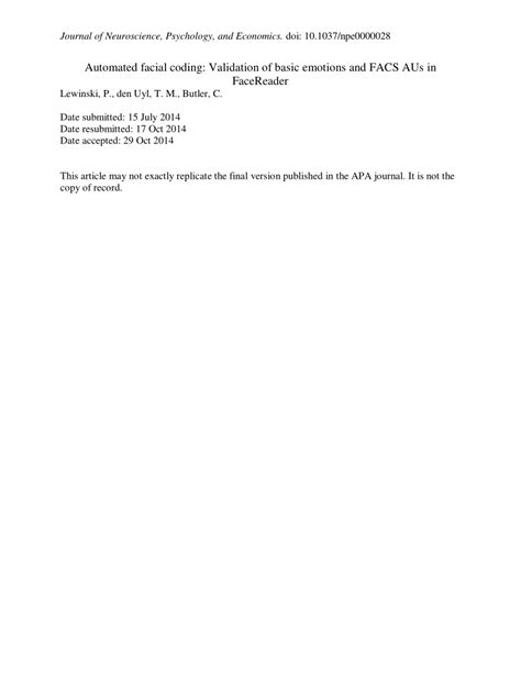 pdf automated facial coding validation of basic emotions and facs