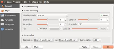 raster properties dialog