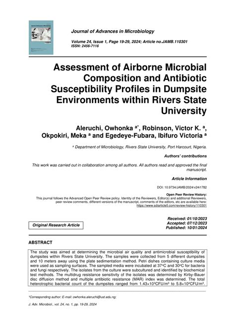 Pdf Assessment Of Airborne Microbial Composition And Antibiotic