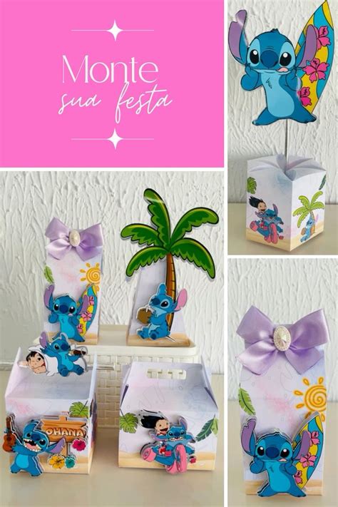 Lembrancinha personalizada caixa milk caixa canudo pirâmide maletinha centro de mesa Lilo e Stitch