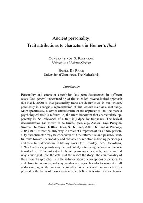 Pdf Ancient Personality Trait Attributions To Characters In Homers