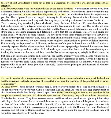 From The Leaks In A Qanda In Layton Apostle L Tom Perry 1 Slams The Door On Same Sex Couples