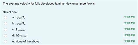 Solved The Average Velocity For Fully Developed Laminar Chegg