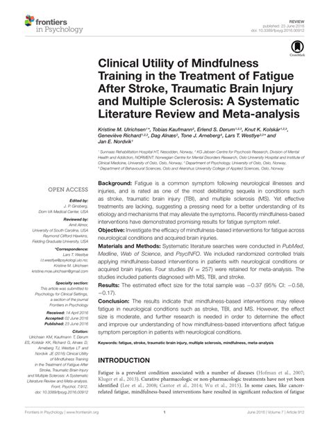 Pdf Clinical Utility Of Mindfulness Training In The Treatment Of Fatigue After Stroke