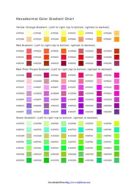 Hexadecimal Color Gradient Chart Pdf Graphic Design Computer Graphics