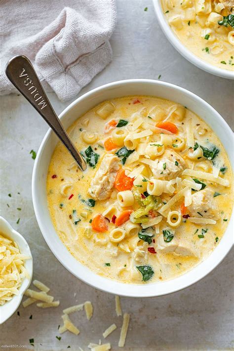 Creamy Chicken Soup With Pasta And Spinach Pasta Soup Recipes