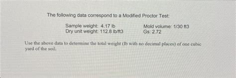 Solved The Following Data Correspond To A Modified Proctor Chegg