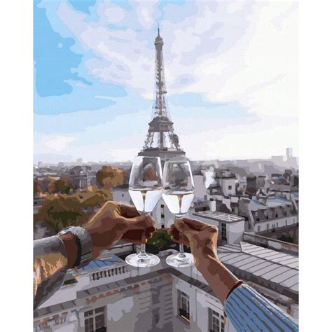 Комплект за рисуване по номера Две чаши в Париж Платно Многоцветен 14 години Emag Bg