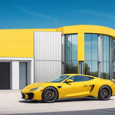 Premium Ai Image Luxury Car Parked Outside Yellow Modern Building