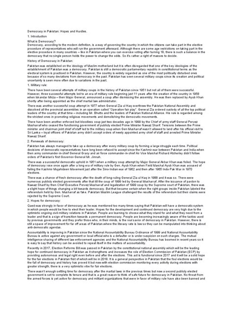 Democracy In Pakistan Hopes And Hurdles Pdf