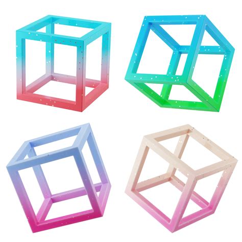 A Collection Set Of Floating 3d Forms Wireframe Cube Shapes With Modern Colorful Candy Gradient