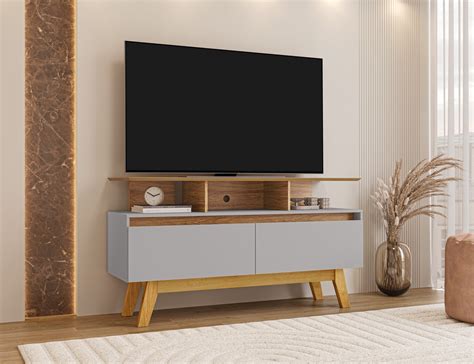 Rack Para Tv Até 50 Polegadas 2 Portas 2 Prateleiras Pés Em Madeira Maciça Rubi Madeiramadeira