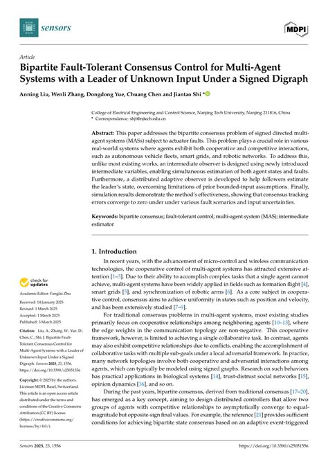 Pdf Bipartite Fault Tolerant Consensus Control For Multi Agent