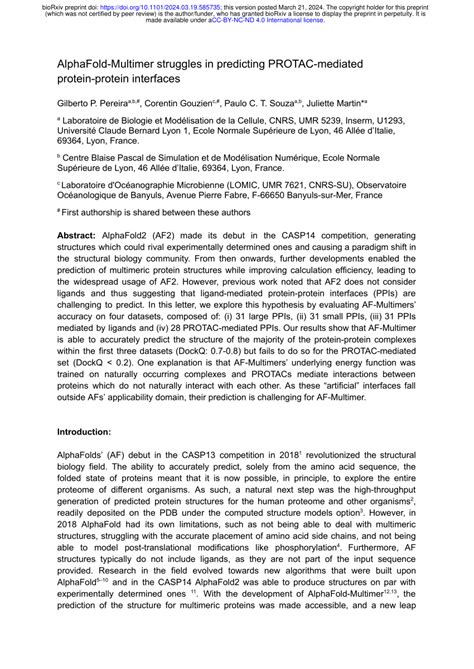 Pdf Alphafold Multimer Struggles In Predicting Protac Mediated Protein Protein Interfaces
