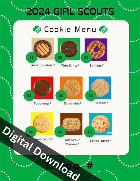 Girl Scouts 2024 Cookie Menu Information Sheet Editable Printable