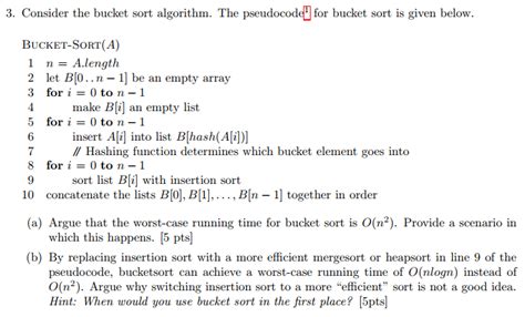 3 Consider The Bucket Sort Algorithm The Pseudocode